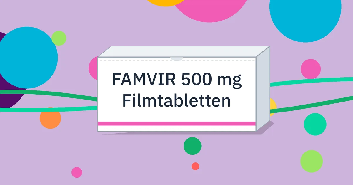 Symbolbild: Packung mit der Aufschrift FAMVIR 500 mg Filmtabletten (PZN 12562737) – Verfügbarkeit und Bezug in Apotheken in Frankfurt am Main