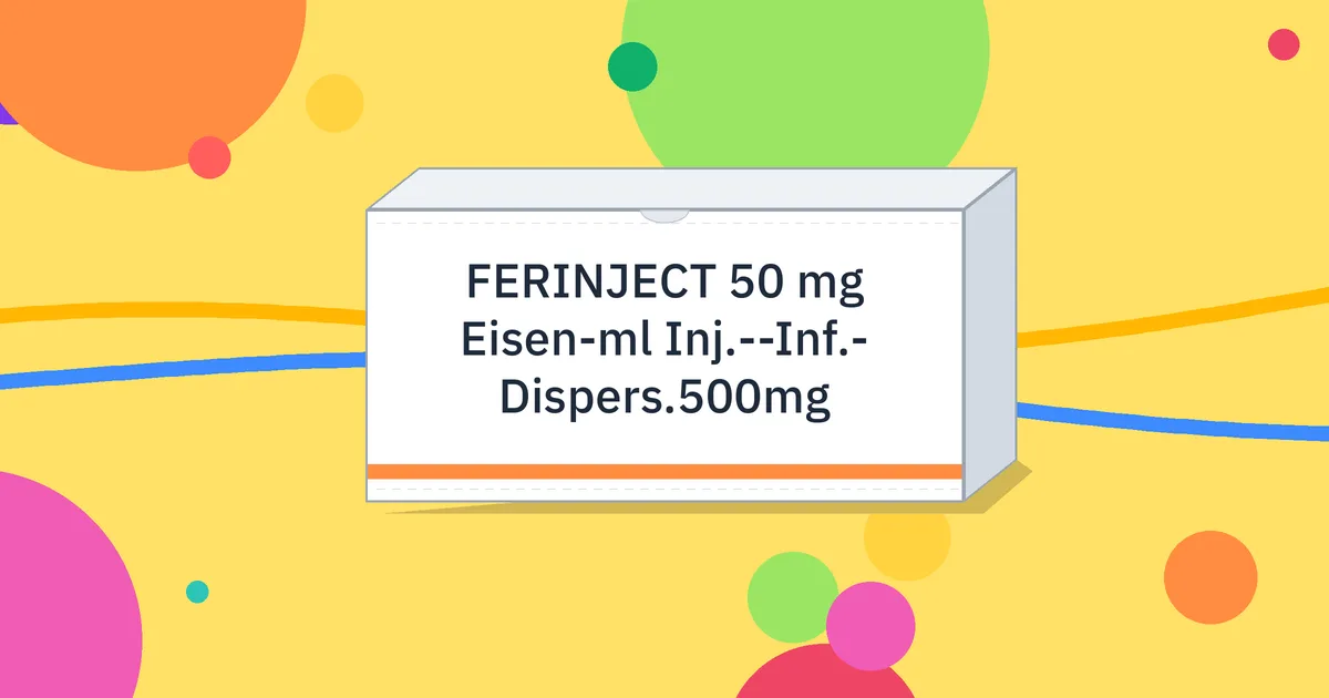 Symbolbild: Packung mit der Aufschrift FERINJECT 50 mg Eisen-ml Inj.--Inf.-Dispers.500mg (PZN 19409335) – Verfügbarkeit und Bezug in Apotheken in Frankfurt am Main