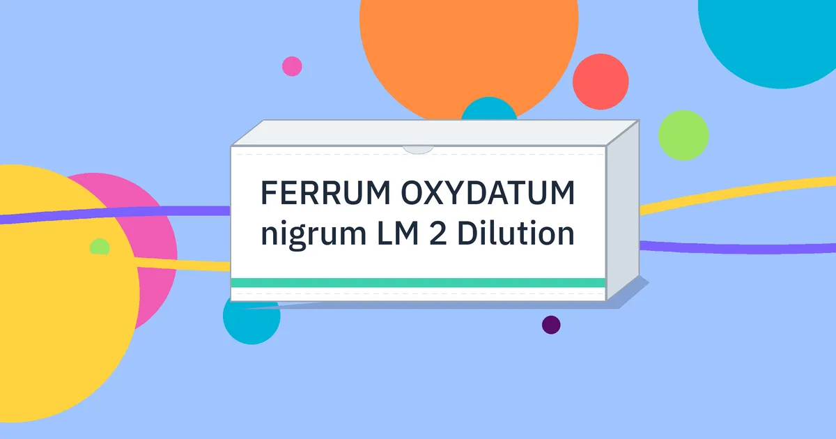 Symbolbild: Packung mit der Aufschrift FERRUM OXYDATUM nigrum LM 2 Dilution (PZN 12851074) – Verfügbarkeit und Bezug in Apotheken in Frankfurt am Main