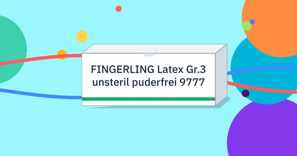 Symbolbild: Packung mit der Aufschrift FINGERLING Latex Gr.3 unsteril puderfrei 9777 (PZN 01333790) – Verfügbarkeit und Bezug in Apotheken in Frankfurt am Main
