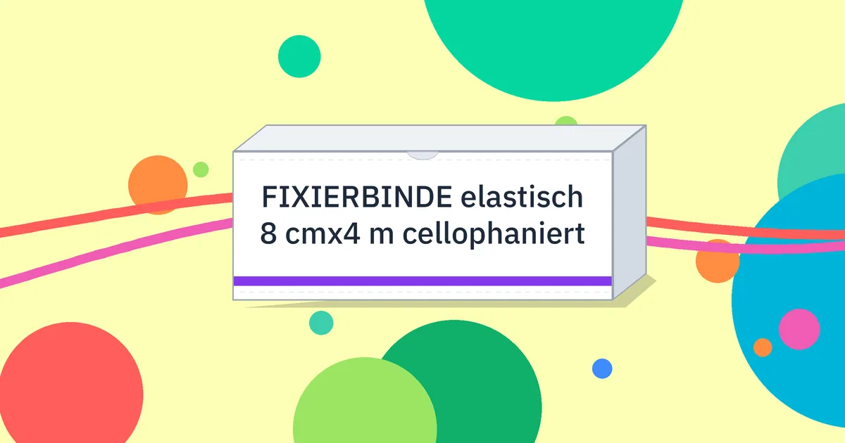 Symbolbild: Packung mit der Aufschrift FIXIERBINDE elastisch 8 cmx4 m cellophaniert (PZN 12502758) – Verfügbarkeit und Bezug in Apotheken in Frankfurt am Main
