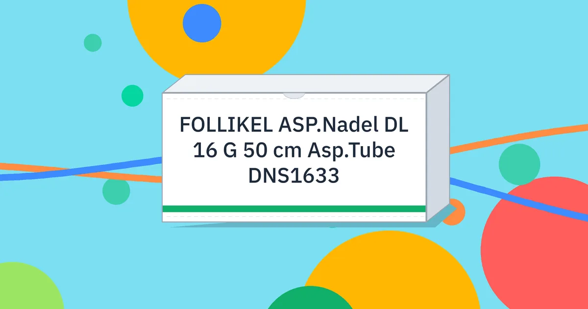 Symbolbild: Packung mit der Aufschrift FOLLIKEL ASP.Nadel DL 16 G 50 cm Asp.Tube DNS1633 (PZN 19054978) – Verfügbarkeit und Bezug in Apotheken in Frankfurt am Main