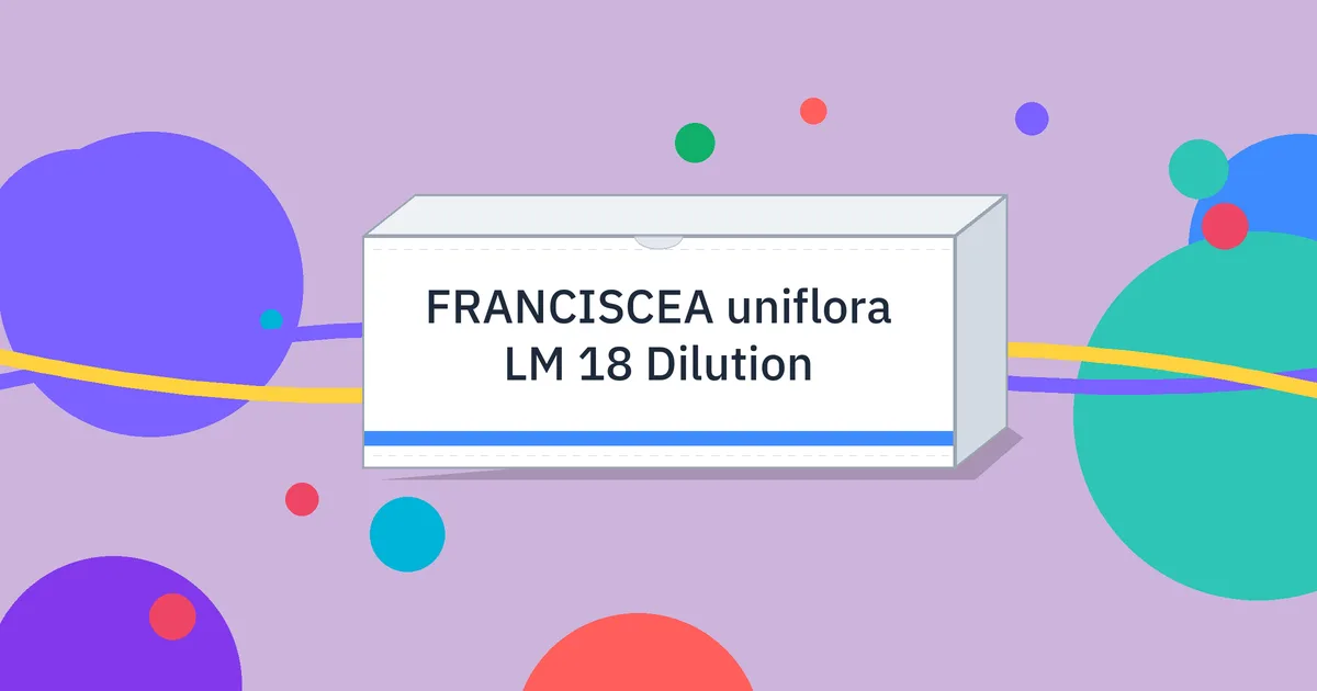 Symbolbild: Packung mit der Aufschrift FRANCISCEA uniflora LM 18 Dilution (PZN 13491198) – Verfügbarkeit und Bezug in Apotheken in Frankfurt am Main