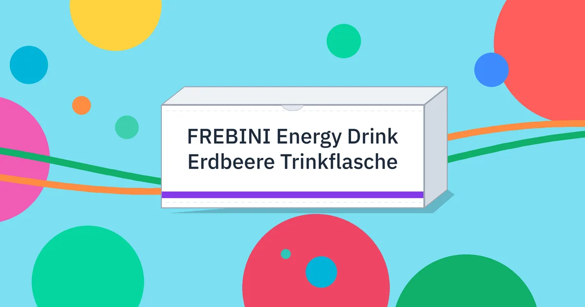 Symbolbild: Packung mit der Aufschrift FREBINI Energy Drink Erdbeere Trinkflasche (PZN 09678293) – Verfügbarkeit und Bezug in Apotheken in Frankfurt am Main