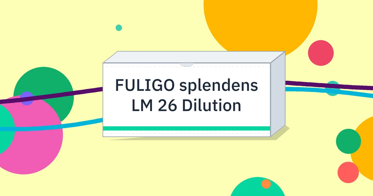 Symbolbild: Packung mit der Aufschrift FULIGO splendens LM 26 Dilution (PZN 13493599) – Verfügbarkeit und Bezug in Apotheken in Frankfurt am Main