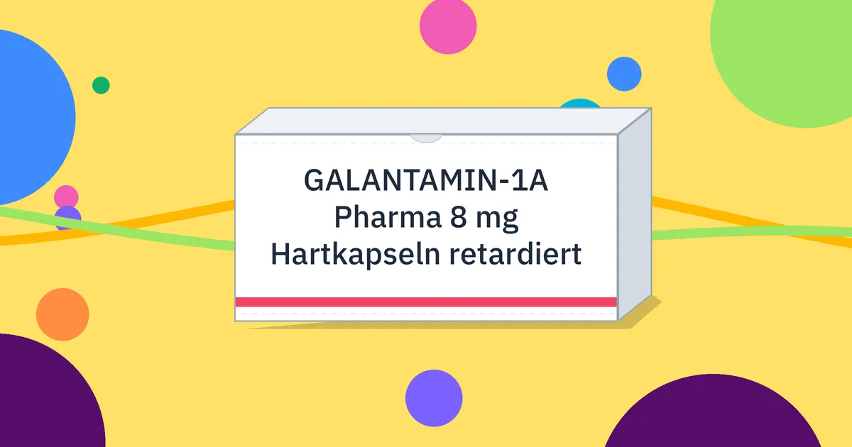 Symbolbild: Packung mit der Aufschrift GALANTAMIN-1A Pharma 8 mg Hartkapseln retardiert (PZN 09426686) – Verfügbarkeit und Bezug in Apotheken in Frankfurt am Main