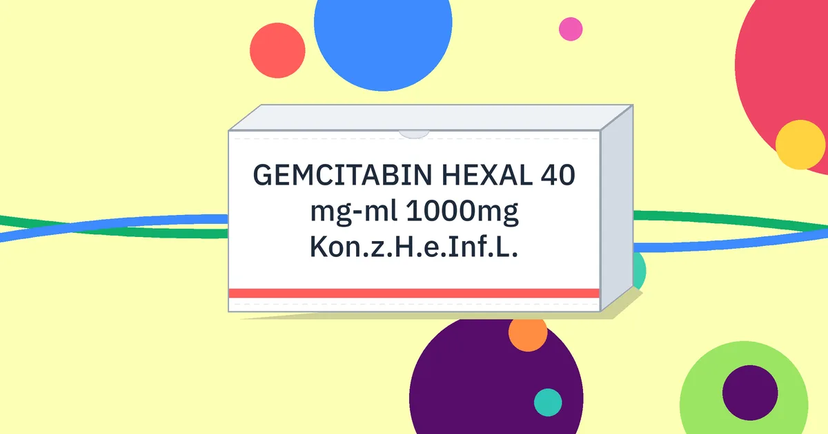 Symbolbild: Packung mit der Aufschrift GEMCITABIN HEXAL 40 mg-ml 1000mg Kon.z.H.e.Inf.L. (PZN 07395651) – Verfügbarkeit und Bezug in Apotheken in Frankfurt am Main