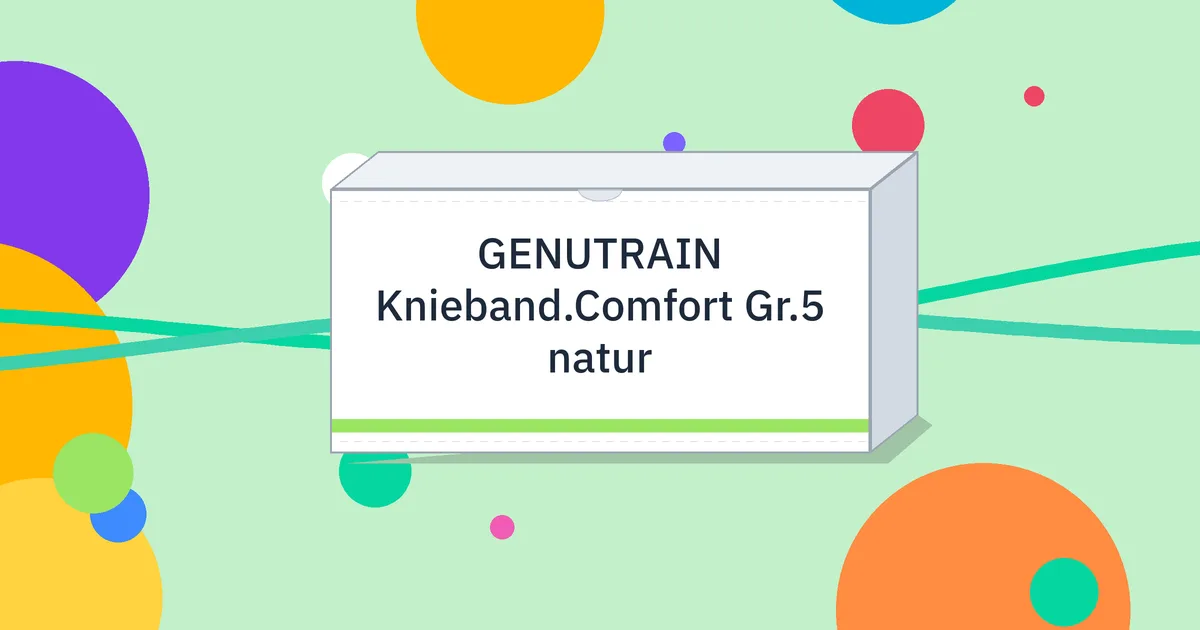 Symbolbild: Packung mit der Aufschrift GENUTRAIN Knieband.Comfort Gr.5 natur (PZN 12517174) – Verfügbarkeit und Bezug in Apotheken in Frankfurt am Main