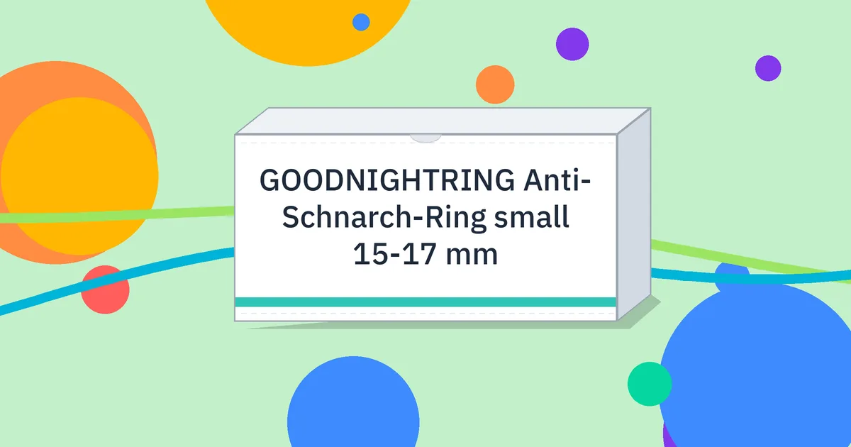 Symbolbild: Packung mit der Aufschrift GOODNIGHTRING Anti-Schnarch-Ring small 15-17 mm (PZN 19279714) – Verfügbarkeit und Bezug in Apotheken in Frankfurt am Main