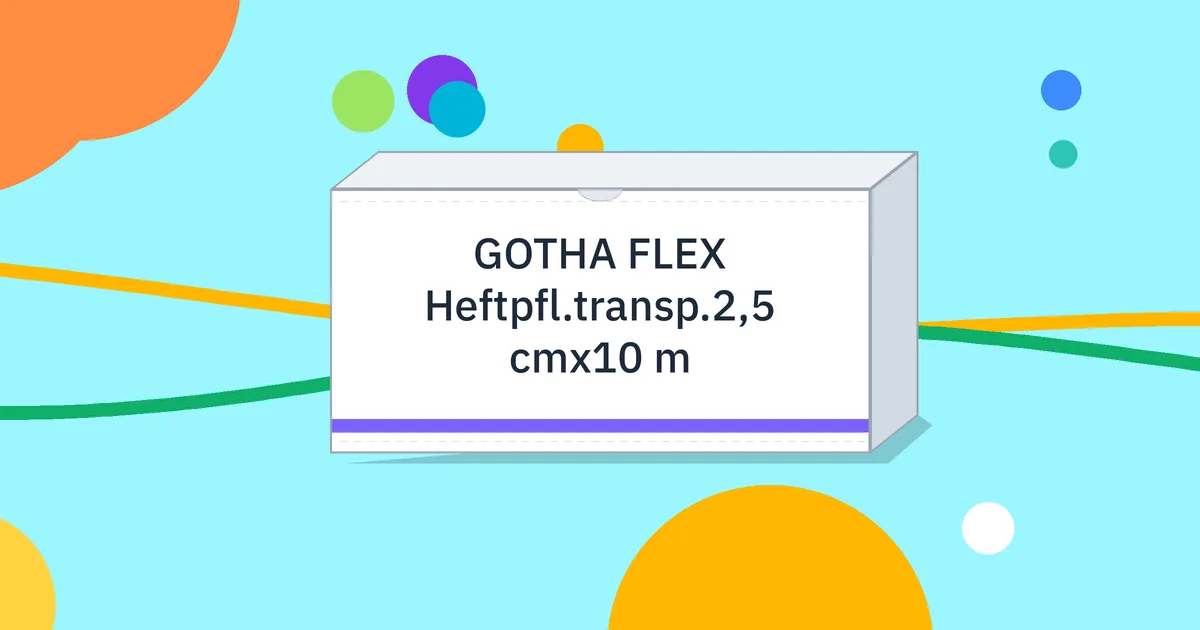 Symbolbild: Packung mit der Aufschrift GOTHA FLEX Heftpfl.transp.2,5 cmx10 m (PZN 06996609) – Verfügbarkeit und Bezug in Apotheken in Frankfurt am Main