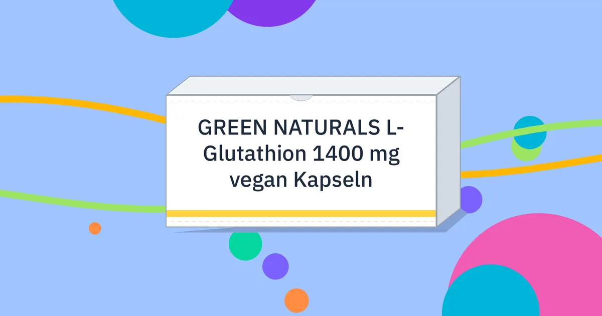 Symbolbild: Packung mit der Aufschrift GREEN NATURALS L-Glutathion 1400 mg vegan Kapseln (PZN 20223481) – Verfügbarkeit und Bezug in Apotheken in Frankfurt am Main
