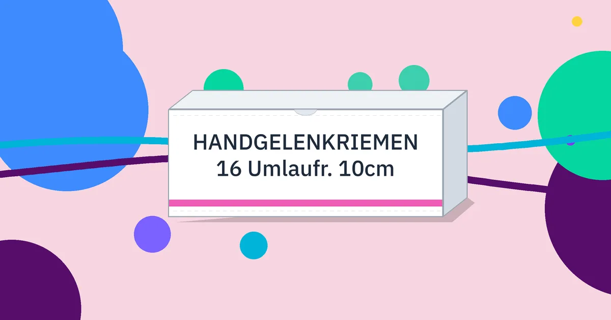 Symbolbild: Packung mit der Aufschrift HANDGELENKRIEMEN 16 Umlaufr. 10cm (PZN 01962758) – Verfügbarkeit und Bezug in Apotheken in Frankfurt am Main
