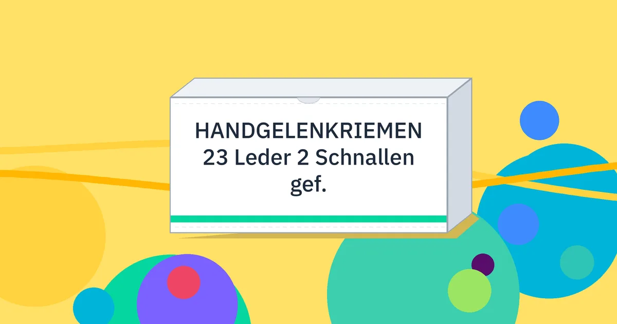 Symbolbild: Packung mit der Aufschrift HANDGELENKRIEMEN 23 Leder 2 Schnallen gef. (PZN 05397491) – Verfügbarkeit und Bezug in Apotheken in Frankfurt am Main