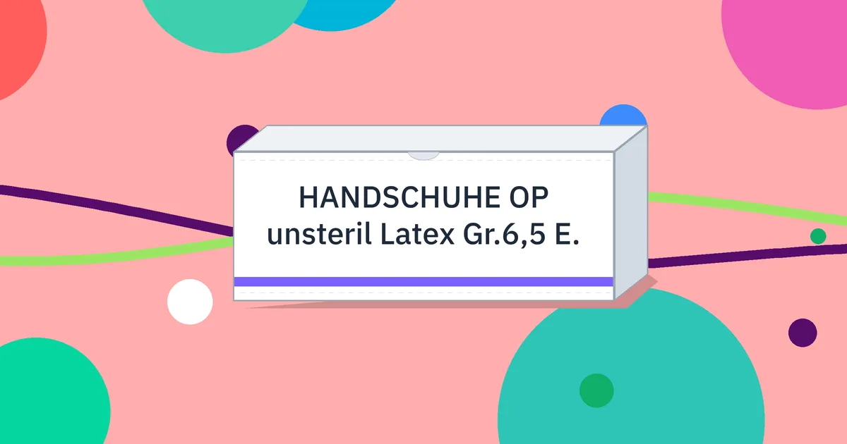 Symbolbild: Packung mit der Aufschrift HANDSCHUHE OP unsteril Latex Gr.6,5 E. (PZN 01963404) – Verfügbarkeit und Bezug in Apotheken in Frankfurt am Main