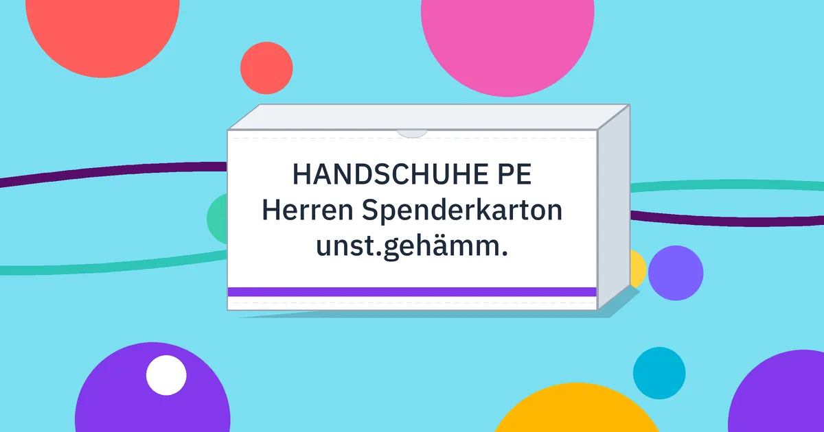 Symbolbild: Packung mit der Aufschrift HANDSCHUHE PE Herren Spenderkarton unst.gehämm. (PZN 01288256) – Verfügbarkeit und Bezug in Apotheken in Frankfurt am Main