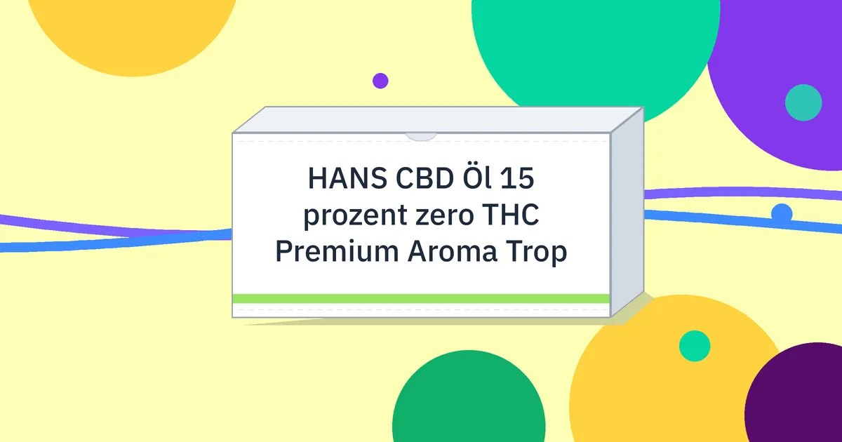 Symbolbild: Packung mit der Aufschrift HANS CBD Öl 15 prozent zero THC Premium Aroma Trop (PZN 17421680) – Verfügbarkeit und Bezug in Apotheken in Frankfurt am Main