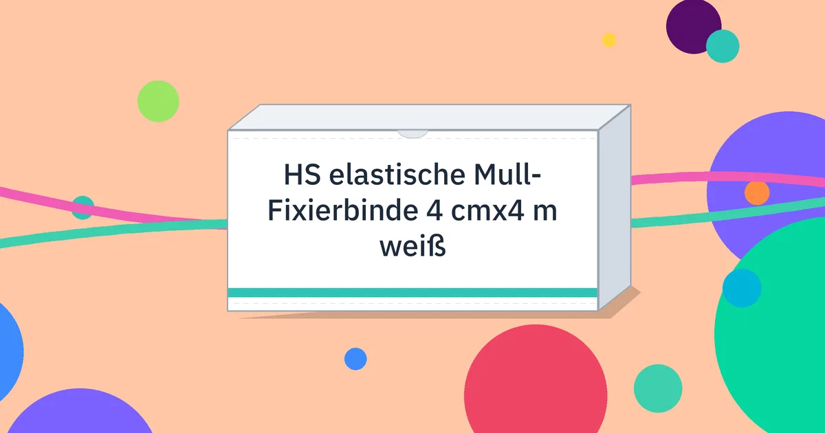 Symbolbild: Packung mit der Aufschrift HS elastische Mull-Fixierbinde 4 cmx4 m weiß (PZN 12570145) – Verfügbarkeit und Bezug in Apotheken in Frankfurt am Main