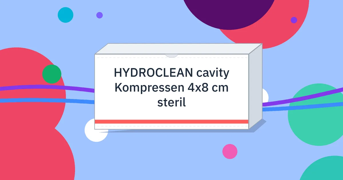Symbolbild: Packung mit der Aufschrift HYDROCLEAN cavity Kompressen 4x8 cm steril (PZN 14413881) – Verfügbarkeit und Bezug in Apotheken in Frankfurt am Main