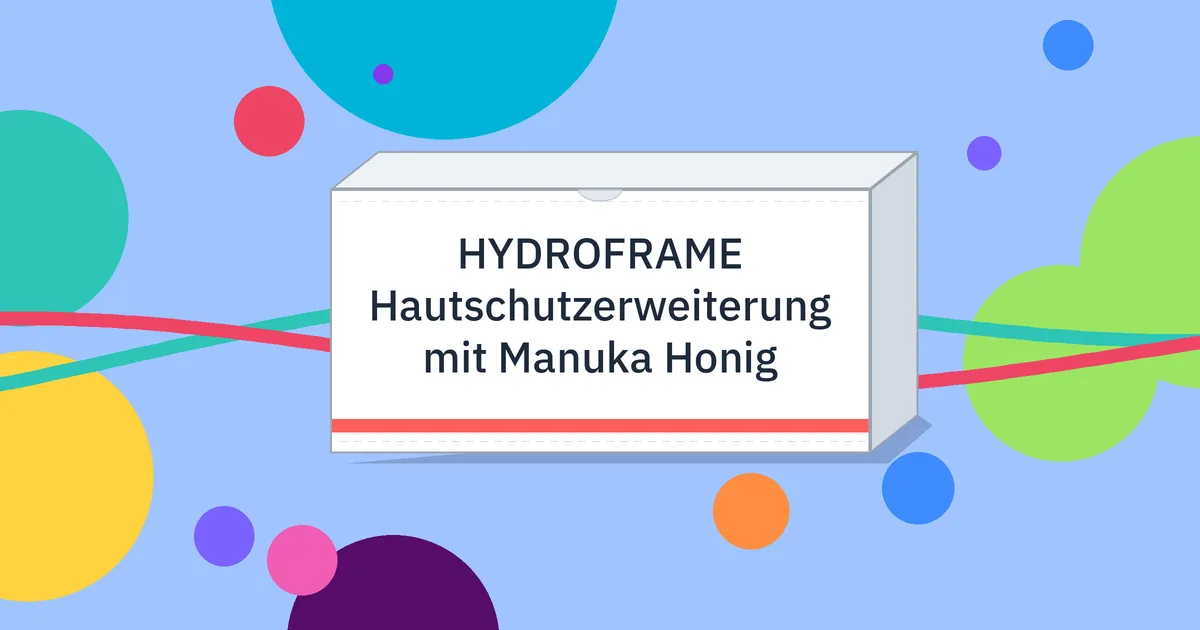 Symbolbild: Packung mit der Aufschrift HYDROFRAME Hautschutzerweiterung mit Manuka Honig (PZN 13909114) – Verfügbarkeit und Bezug in Apotheken in Frankfurt am Main