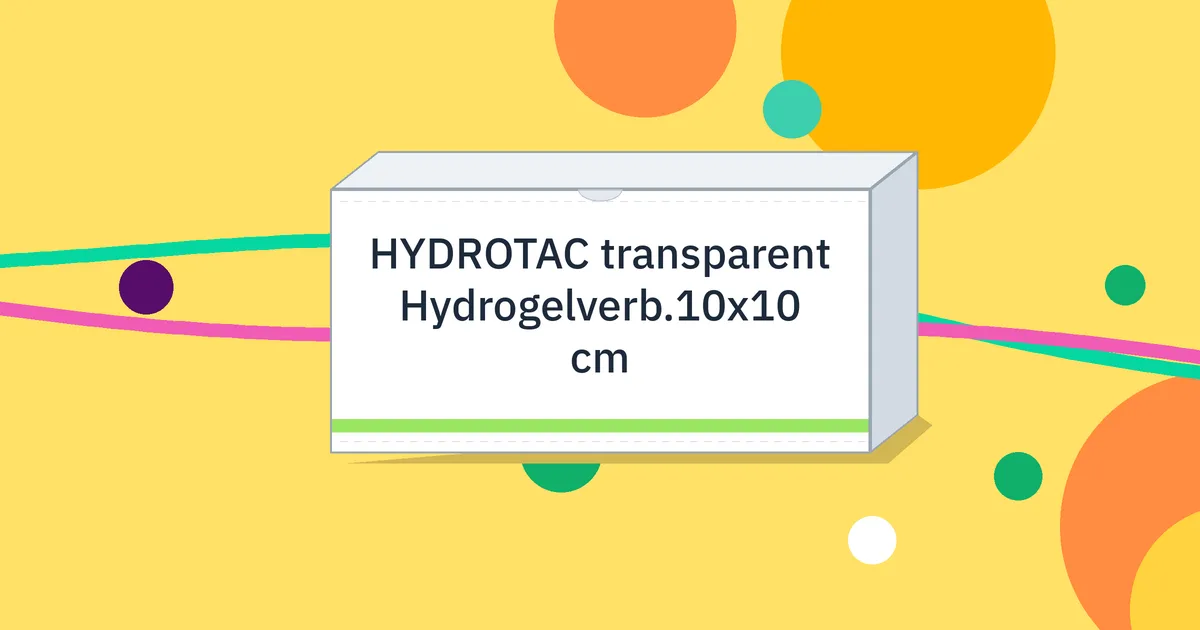 Symbolbild: Packung mit der Aufschrift HYDROTAC transparent Hydrogelverb.10x10 cm (PZN 12801691) – Verfügbarkeit und Bezug in Apotheken in Frankfurt am Main
