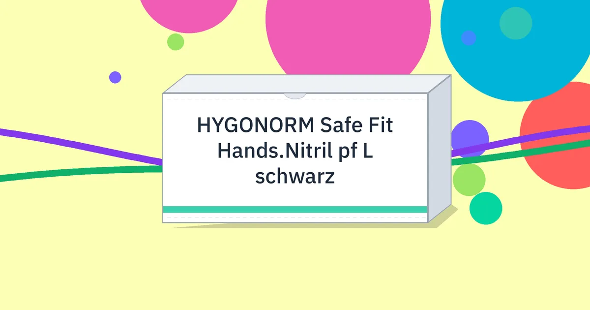Symbolbild: Packung mit der Aufschrift HYGONORM Safe Fit Hands.Nitril pf L schwarz (PZN 20775401) – Verfügbarkeit und Bezug in Apotheken in Frankfurt am Main