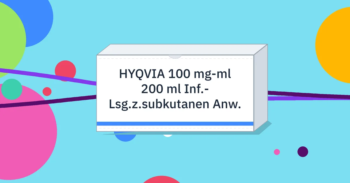 Symbolbild: Packung mit der Aufschrift HYQVIA 100 mg-ml 200 ml Inf.-Lsg.z.subkutanen Anw. (PZN 14852511) – Verfügbarkeit und Bezug in Apotheken in Frankfurt am Main