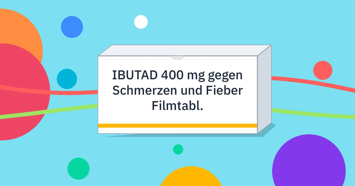 Symbolbild: Packung mit der Aufschrift IBUTAD 400 mg gegen Schmerzen und Fieber Filmtabl. (PZN 06407547) – Verfügbarkeit und Bezug in Apotheken in Frankfurt am Main