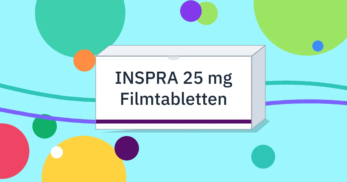 Symbolbild: Packung mit der Aufschrift INSPRA 25 mg Filmtabletten (PZN 02949211) – Verfügbarkeit und Bezug in Apotheken in Frankfurt am Main
