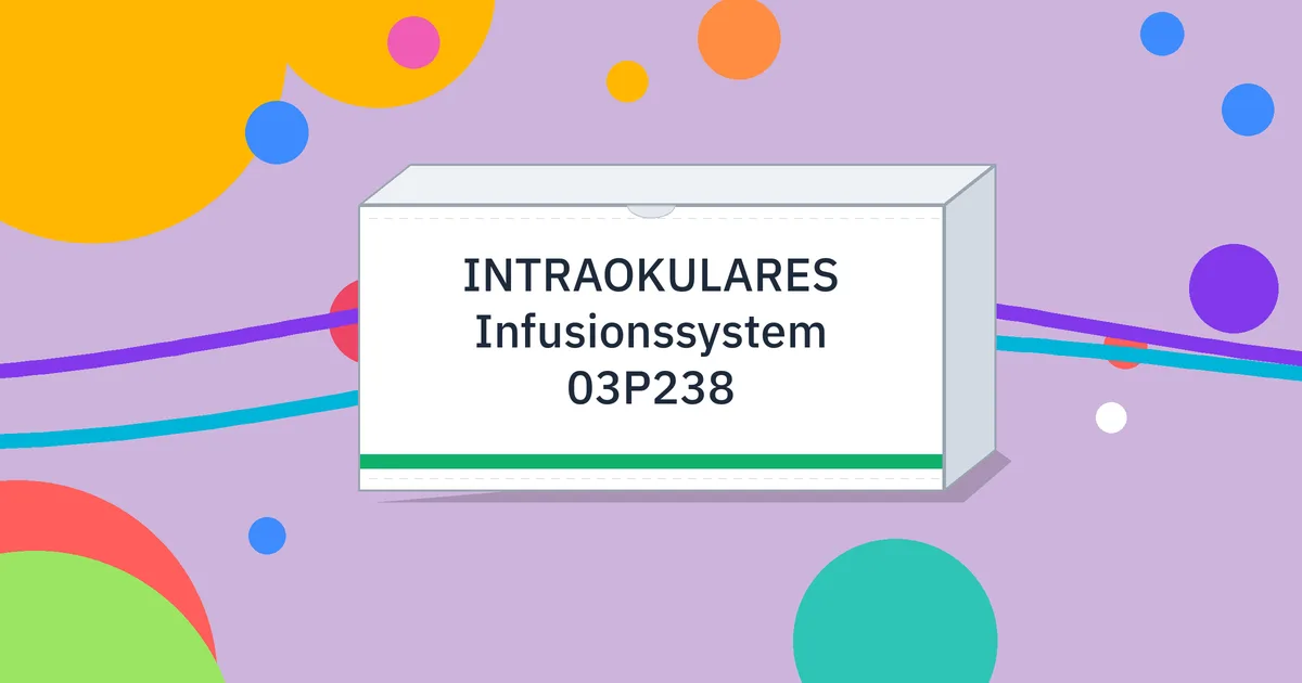 Symbolbild: Packung mit der Aufschrift INTRAOKULARES Infusionssystem 03P238 (PZN 10759476) – Verfügbarkeit und Bezug in Apotheken in Frankfurt am Main