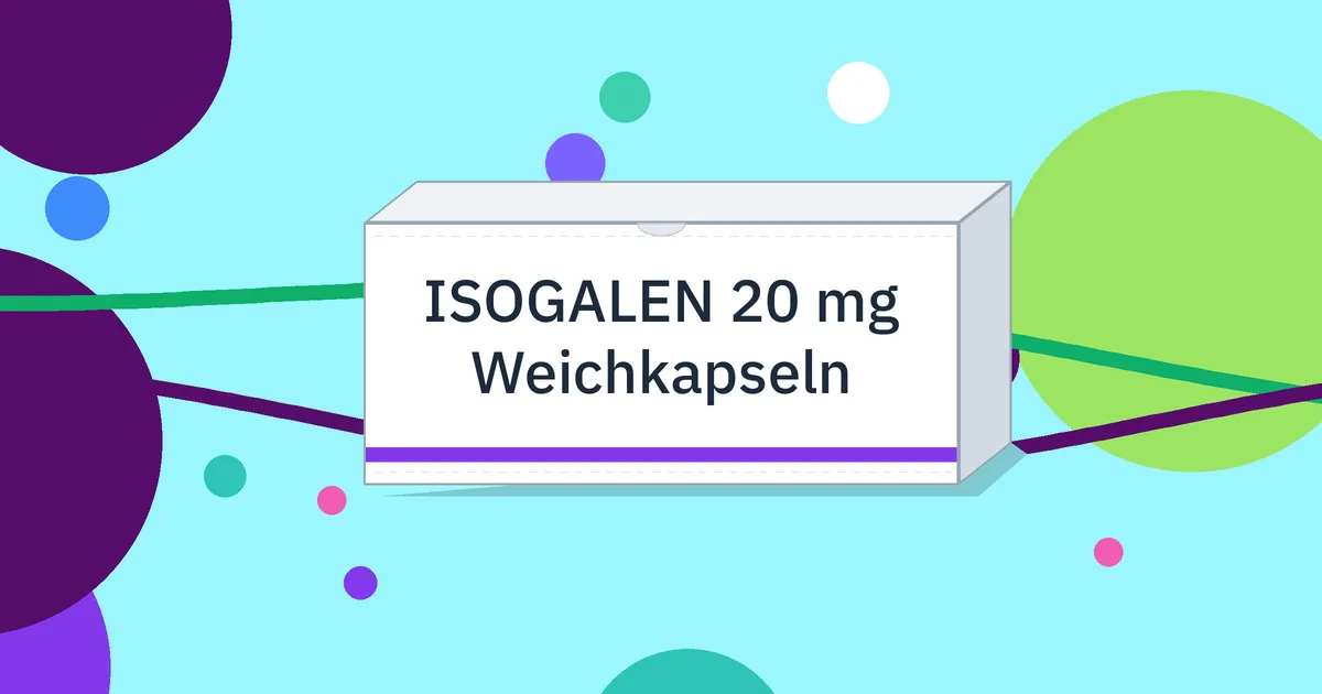 Symbolbild: Packung mit der Aufschrift ISOGALEN 20 mg Weichkapseln (PZN 03510090) – Verfügbarkeit und Bezug in Apotheken in Frankfurt am Main
