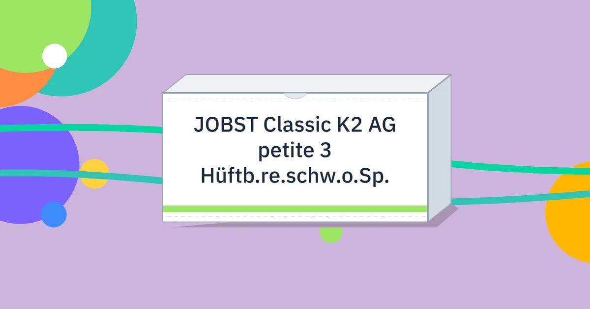 Symbolbild: Packung mit der Aufschrift JOBST Classic K2 AG petite 3 Hüftb.re.schw.o.Sp. (PZN 13065828) – Verfügbarkeit und Bezug in Apotheken in Frankfurt am Main