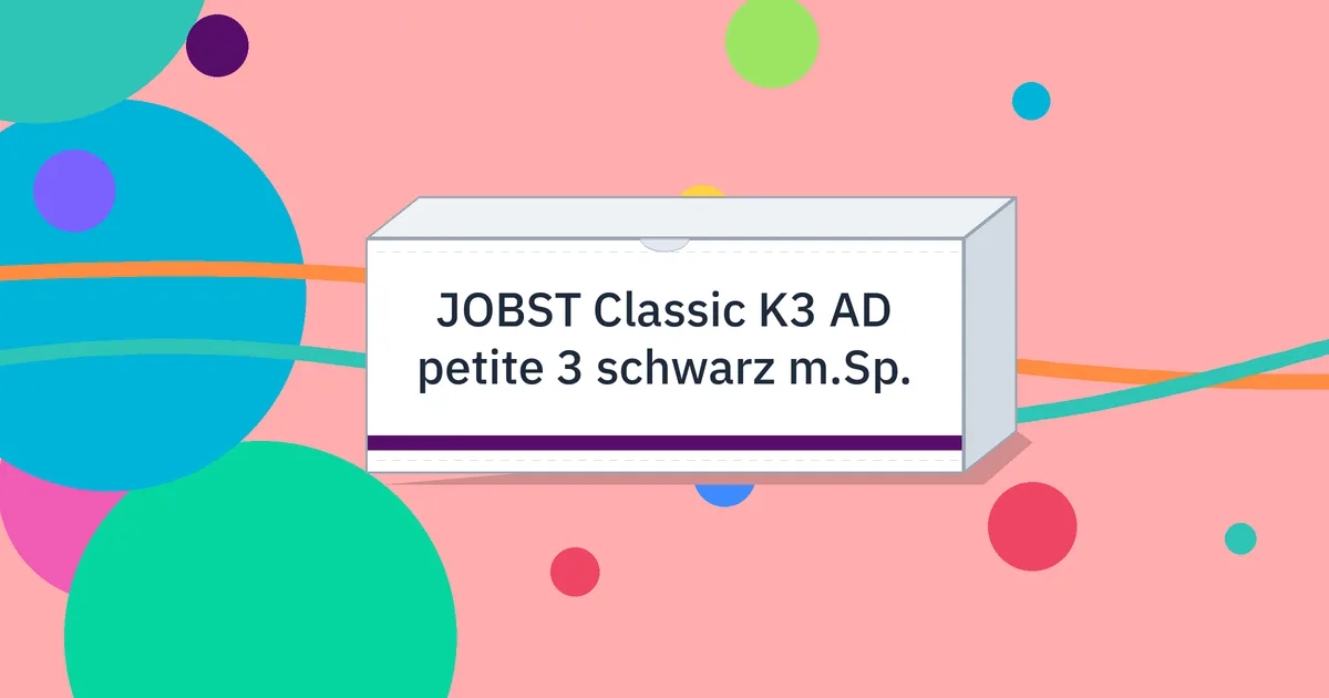 Symbolbild: Packung mit der Aufschrift JOBST Classic K3 AD petite 3 schwarz m.Sp. (PZN 13070189) – Verfügbarkeit und Bezug in Apotheken in Frankfurt am Main