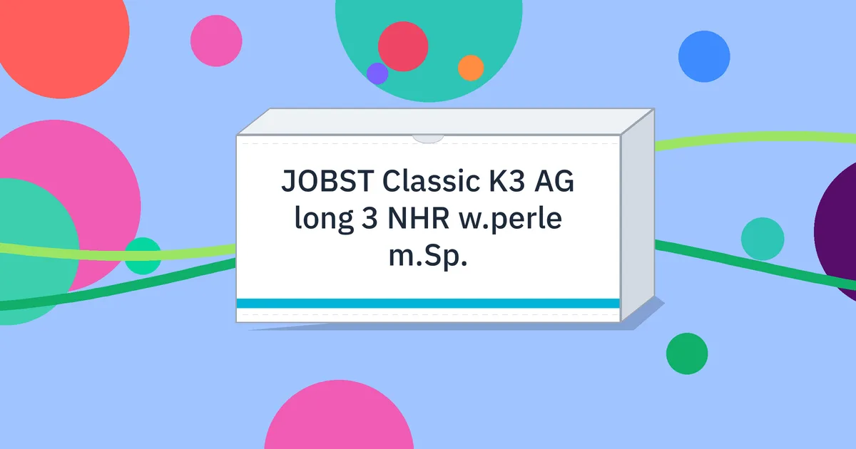 Symbolbild: Packung mit der Aufschrift JOBST Classic K3 AG long 3 NHR w.perle m.Sp. (PZN 13071800) – Verfügbarkeit und Bezug in Apotheken in Frankfurt am Main