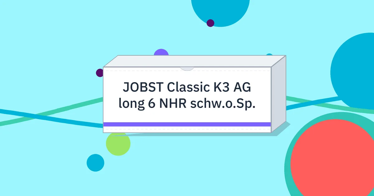 Symbolbild: Packung mit der Aufschrift JOBST Classic K3 AG long 6 NHR schw.o.Sp. (PZN 13072219) – Verfügbarkeit und Bezug in Apotheken in Frankfurt am Main