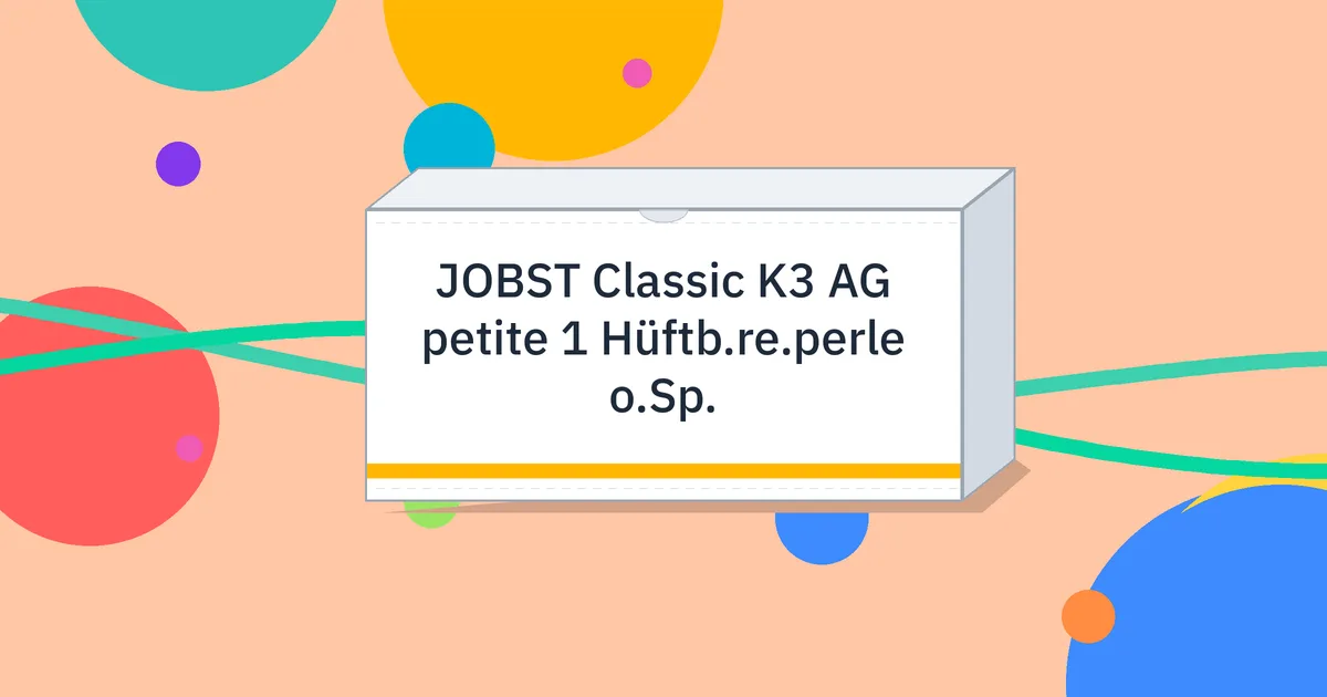 Symbolbild: Packung mit der Aufschrift JOBST Classic K3 AG petite 1 Hüftb.re.perle o.Sp. (PZN 13075092) – Verfügbarkeit und Bezug in Apotheken in Frankfurt am Main