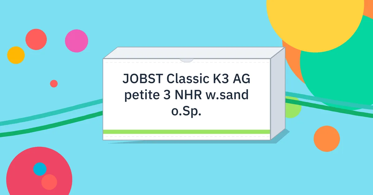 Symbolbild: Packung mit der Aufschrift JOBST Classic K3 AG petite 3 NHR w.sand o.Sp. (PZN 13073118) – Verfügbarkeit und Bezug in Apotheken in Frankfurt am Main