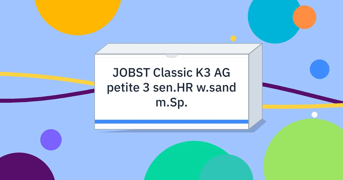 Symbolbild: Packung mit der Aufschrift JOBST Classic K3 AG petite 3 sen.HR w.sand m.Sp. (PZN 17956837) – Verfügbarkeit und Bezug in Apotheken in Frankfurt am Main