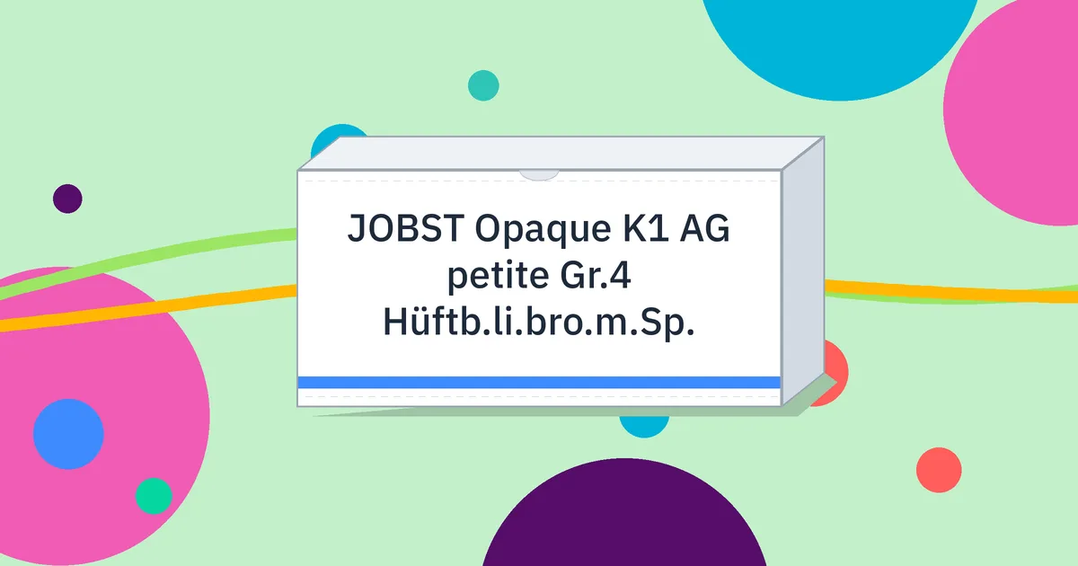 Symbolbild: Packung mit der Aufschrift JOBST Opaque K1 AG petite Gr.4 Hüftb.li.bro.m.Sp. (PZN 13097461) – Verfügbarkeit und Bezug in Apotheken in Frankfurt am Main