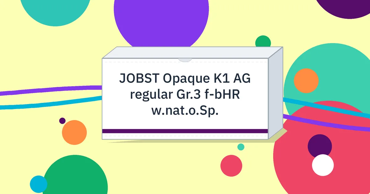 Symbolbild: Packung mit der Aufschrift JOBST Opaque K1 AG regular Gr.3 f-bHR w.nat.o.Sp. (PZN 13094818) – Verfügbarkeit und Bezug in Apotheken in Frankfurt am Main