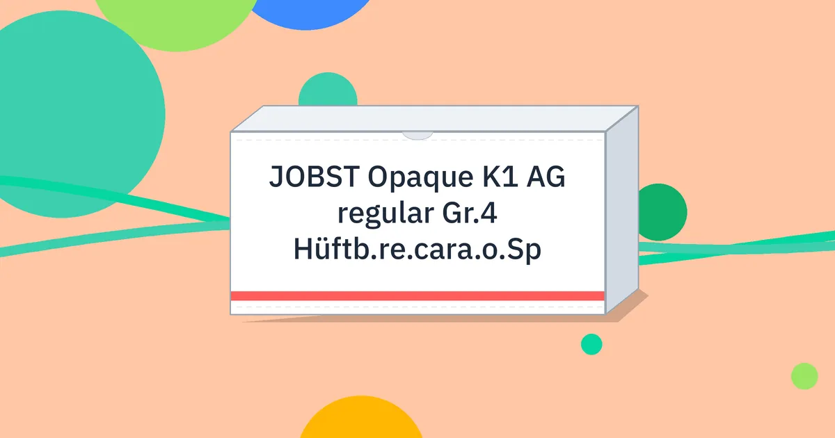 Symbolbild: Packung mit der Aufschrift JOBST Opaque K1 AG regular Gr.4 Hüftb.re.cara.o.Sp (PZN 13101501) – Verfügbarkeit und Bezug in Apotheken in Frankfurt am Main