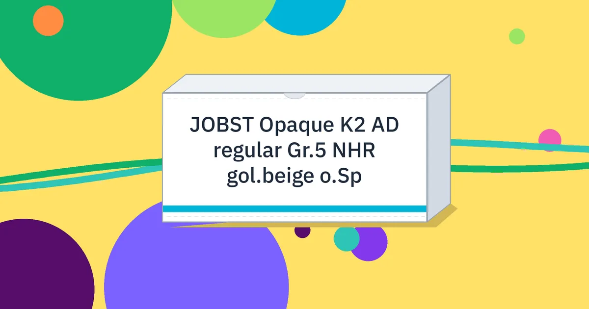 Symbolbild: Packung mit der Aufschrift JOBST Opaque K2 AD regular Gr.5 NHR gol.beige o.Sp (PZN 16277554) – Verfügbarkeit und Bezug in Apotheken in Frankfurt am Main