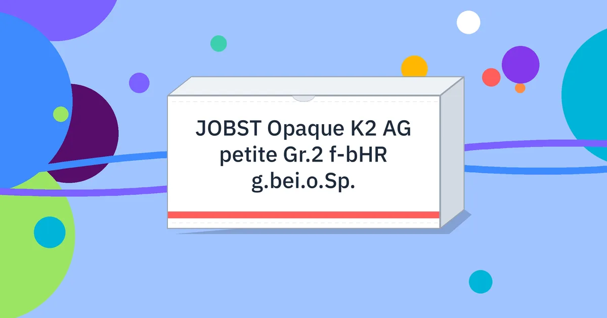 Symbolbild: Packung mit der Aufschrift JOBST Opaque K2 AG petite Gr.2 f-bHR g.bei.o.Sp. (PZN 16283520) – Verfügbarkeit und Bezug in Apotheken in Frankfurt am Main