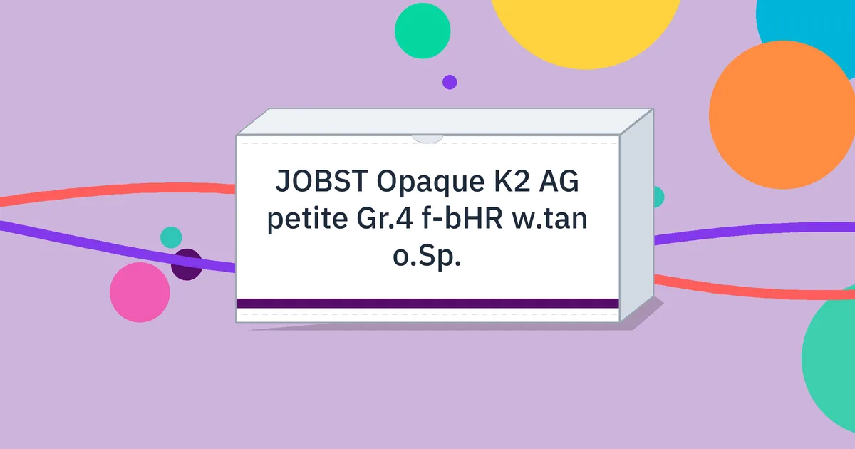 Symbolbild: Packung mit der Aufschrift JOBST Opaque K2 AG petite Gr.4 f-bHR w.tan o.Sp. (PZN 16284850) – Verfügbarkeit und Bezug in Apotheken in Frankfurt am Main