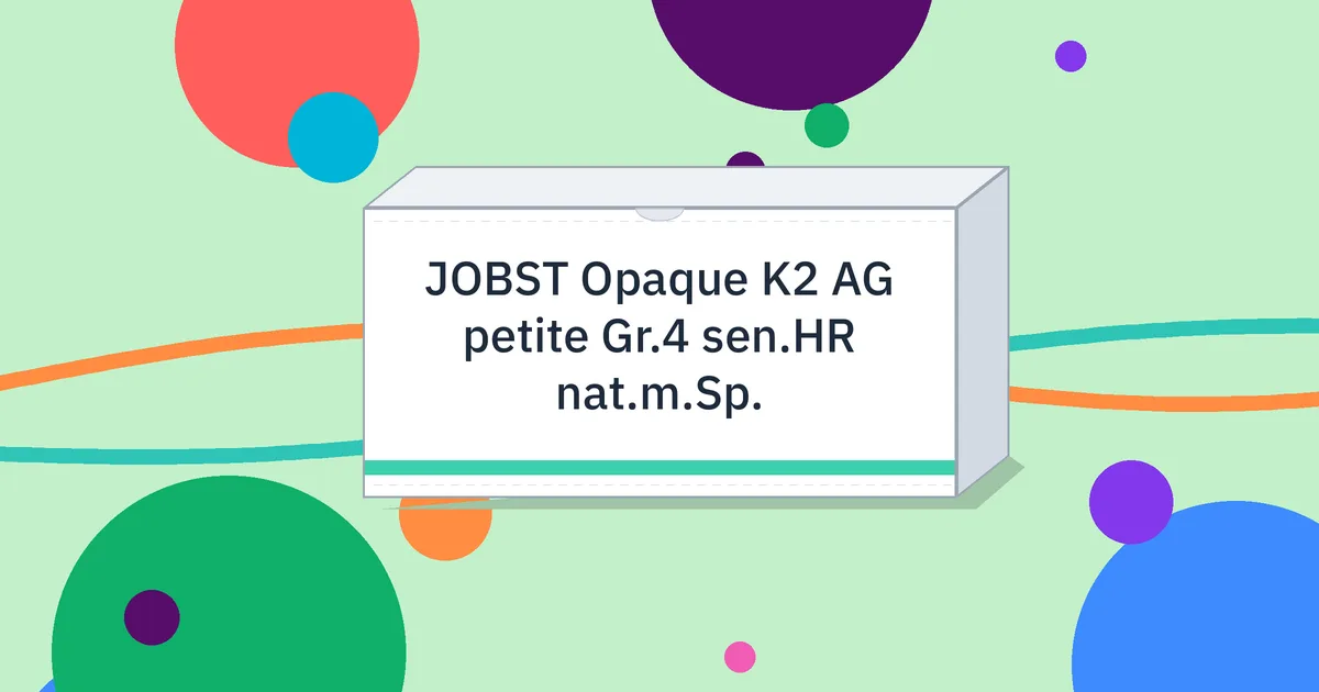 Symbolbild: Packung mit der Aufschrift JOBST Opaque K2 AG petite Gr.4 sen.HR nat.m.Sp. (PZN 12142685) – Verfügbarkeit und Bezug in Apotheken in Frankfurt am Main