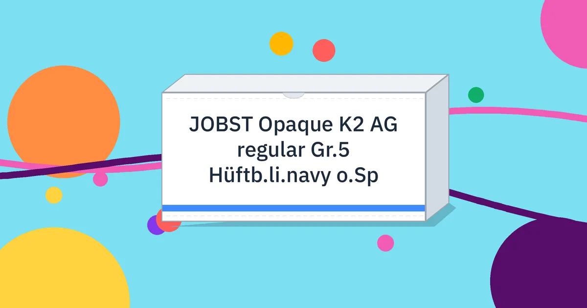 Symbolbild: Packung mit der Aufschrift JOBST Opaque K2 AG regular Gr.5 Hüftb.li.navy o.Sp (PZN 13116158) – Verfügbarkeit und Bezug in Apotheken in Frankfurt am Main