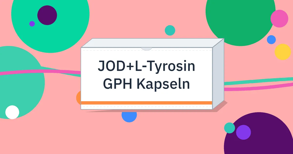 Symbolbild: Packung mit der Aufschrift JOD+L-Tyrosin GPH Kapseln (PZN 07350565) – Verfügbarkeit und Bezug in Apotheken in Frankfurt am Main