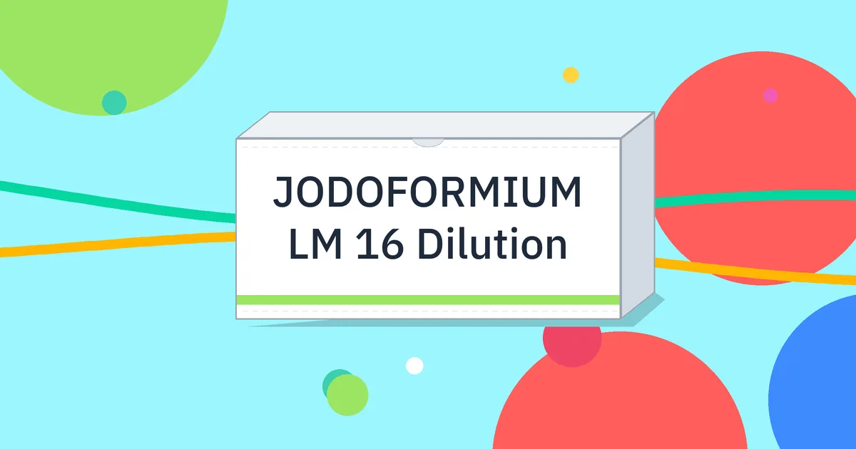 Symbolbild: Packung mit der Aufschrift JODOFORMIUM LM 16 Dilution (PZN 13563265) – Verfügbarkeit und Bezug in Apotheken in Frankfurt am Main