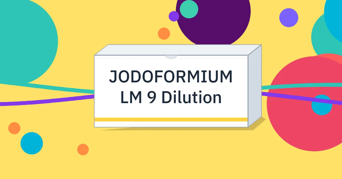 Symbolbild: Packung mit der Aufschrift JODOFORMIUM LM 9 Dilution (PZN 13563182) – Verfügbarkeit und Bezug in Apotheken in Frankfurt am Main