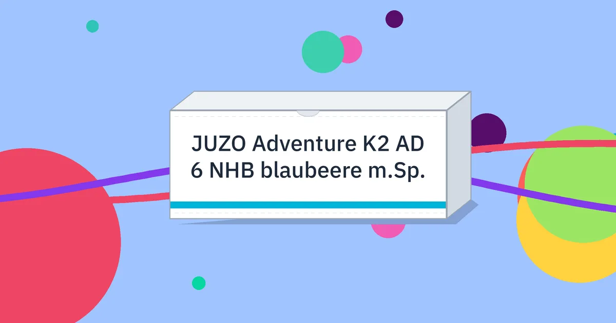 Symbolbild: Packung mit der Aufschrift JUZO Adventure K2 AD 6 NHB blaubeere m.Sp. (PZN 16345020) – Verfügbarkeit und Bezug in Apotheken in Frankfurt am Main
