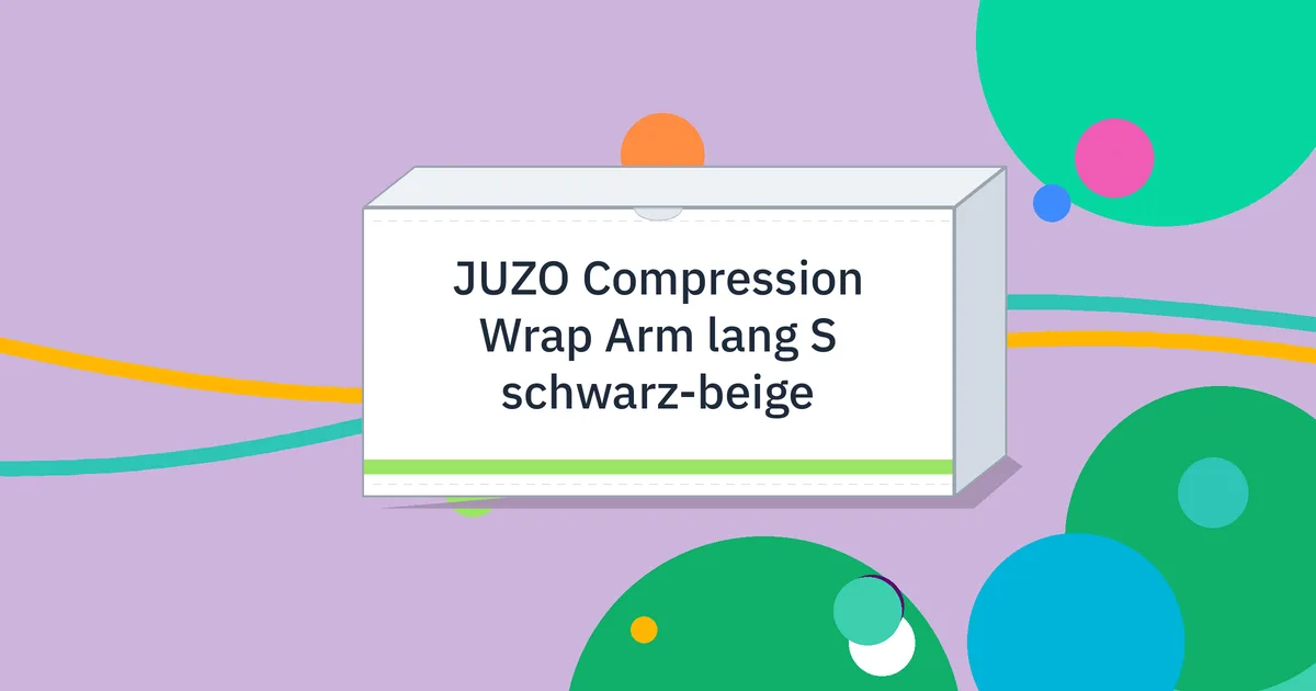 Symbolbild: Packung mit der Aufschrift JUZO Compression Wrap Arm lang S schwarz-beige (PZN 16143664) – Verfügbarkeit und Bezug in Apotheken in Frankfurt am Main